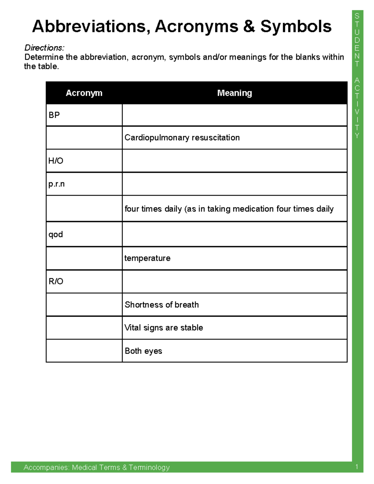 Activity - Abbreviations, Acronyms & Symbols - S T U D E N T A C T I V ...