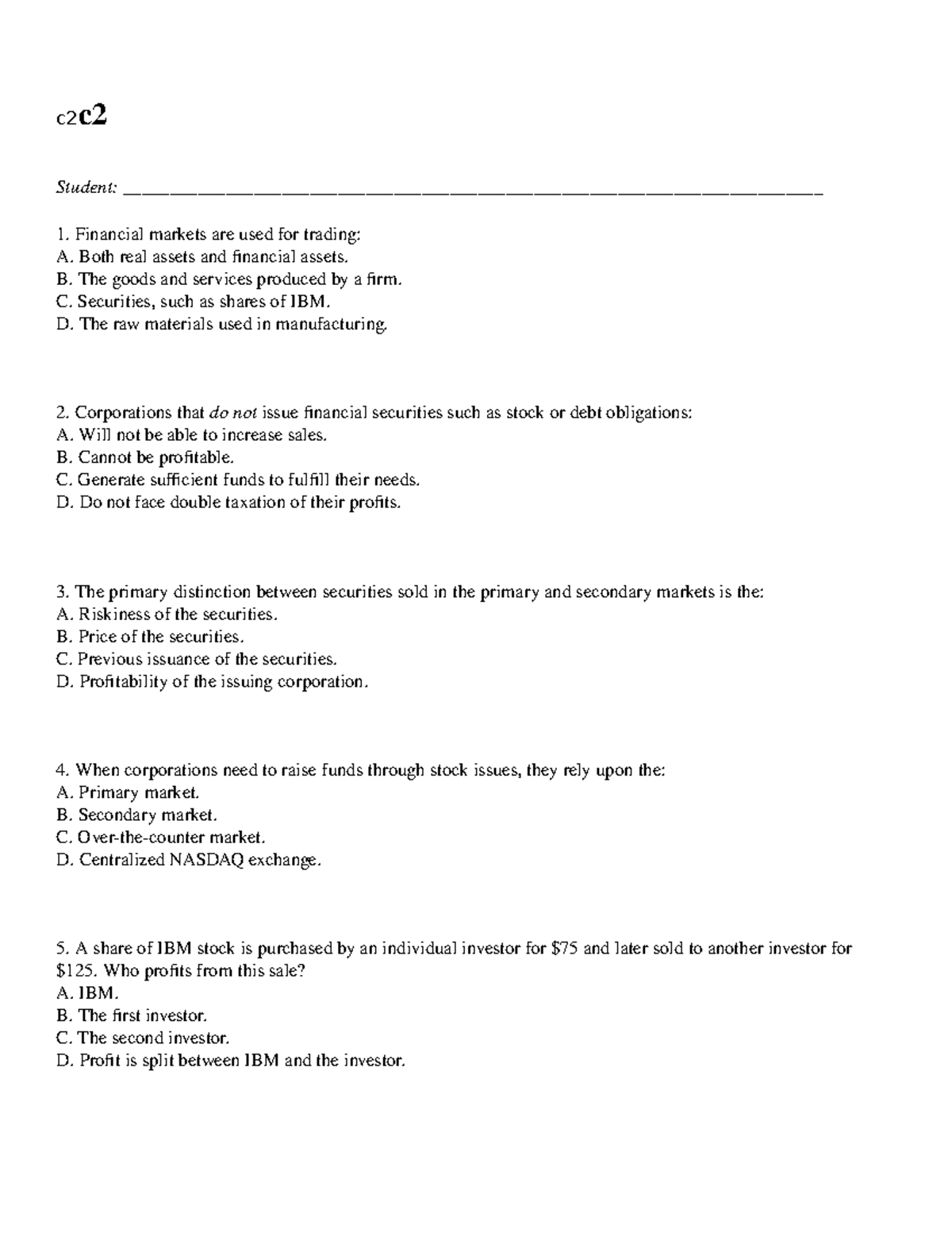 Sample/practice exam, answers - c2c Student: - Studocu