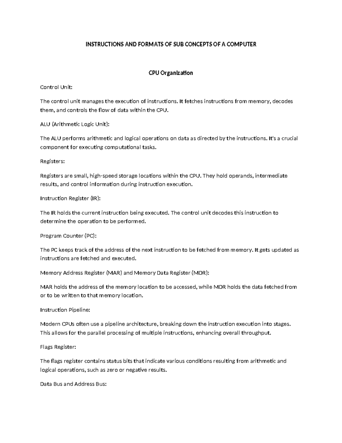 Instructions And Formats - INSTRUCTIONS AND FORMATS OF SUB CONCEPTS OF ...