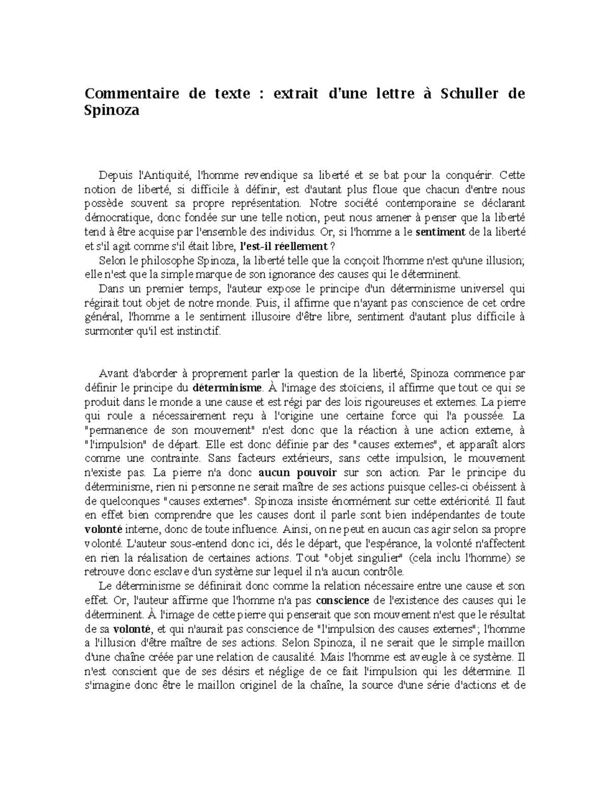 Spinoza Schuller - Commentaire de texte : extrait d'une lettre à ...