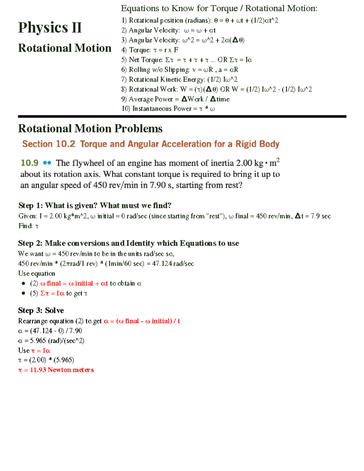 Stu Doc U - Rotational Motion Problems - Physics II Rotational Motion ...