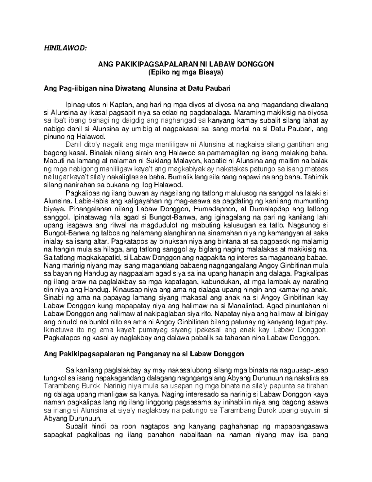 Hinilawod - HINILAWOD: ANG PAKIKIPAGSAPALARAN NI LABAW DONGGON (Epiko ...