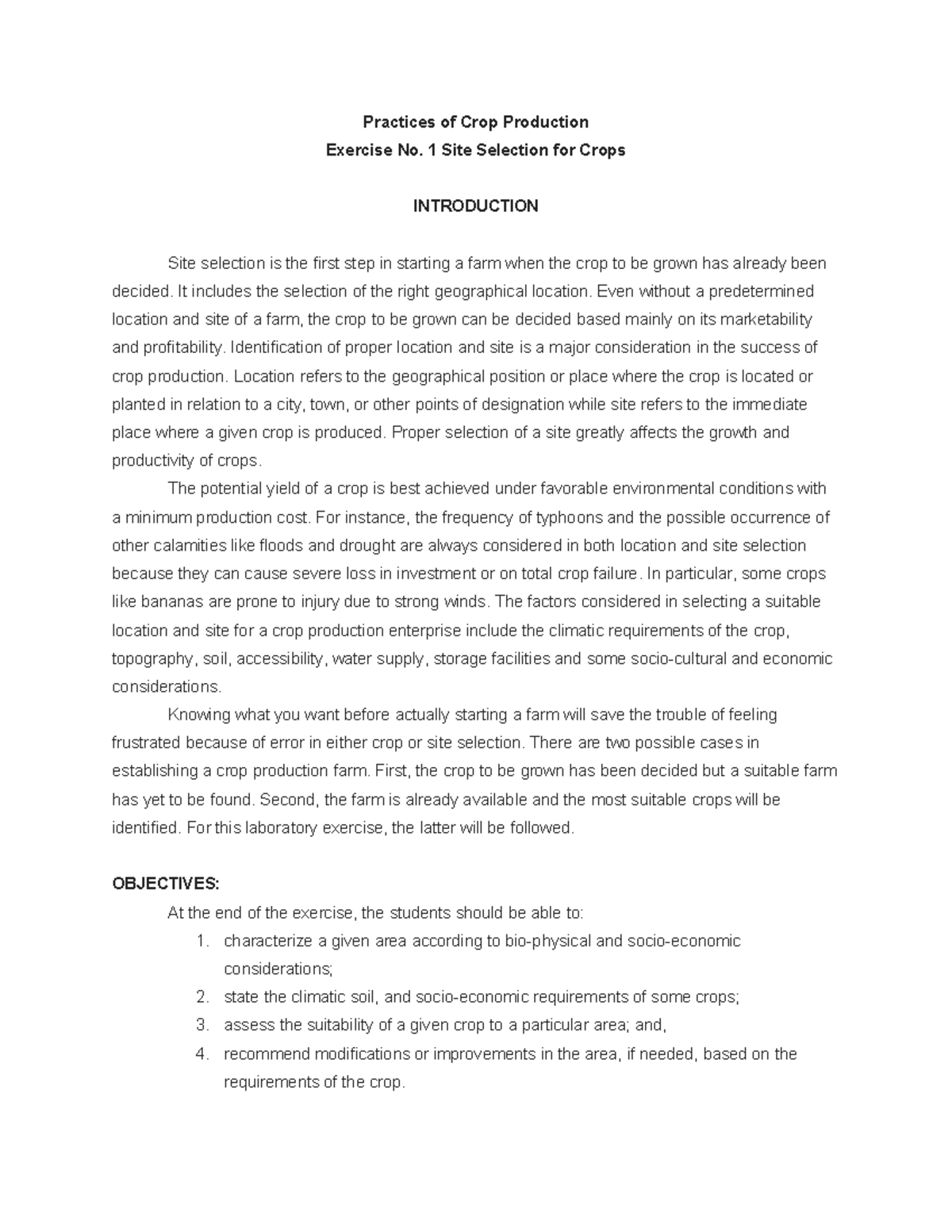 Crop Science Laboratory 1 - Practices of Crop Production Exercise No. 1 ...