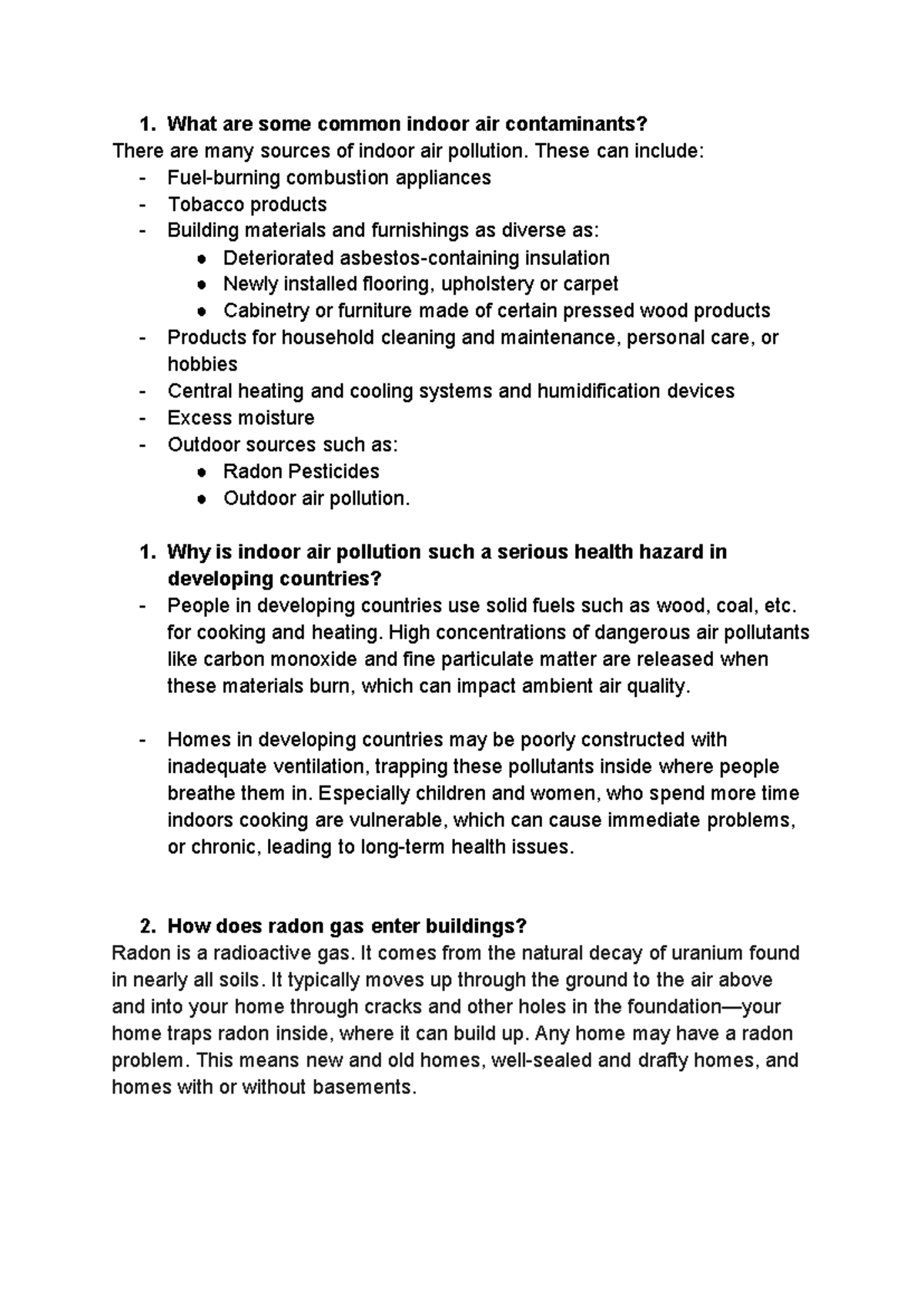 Assignment for week 6 Air pollution - What are some common indoor air contaminants? There are ...