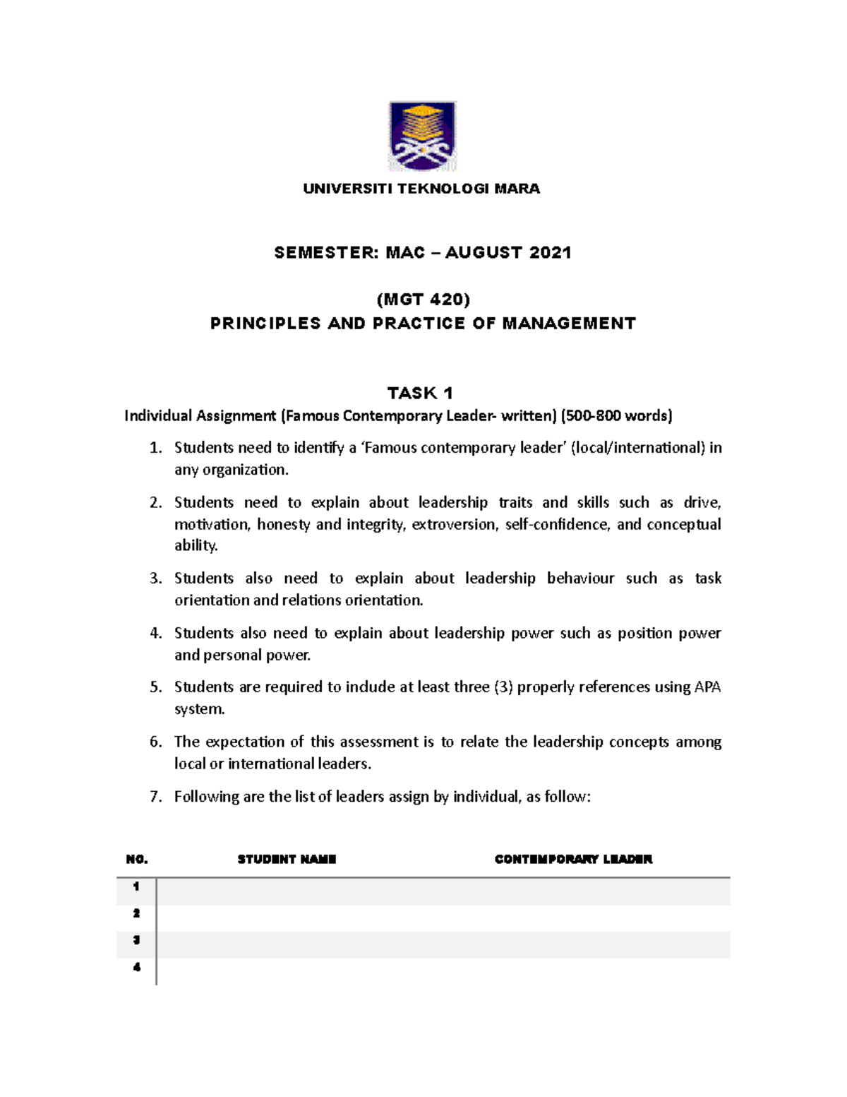 Individual Assignment MGT420 new format - UNIVERSITI TEKNOLOGI MARA ...