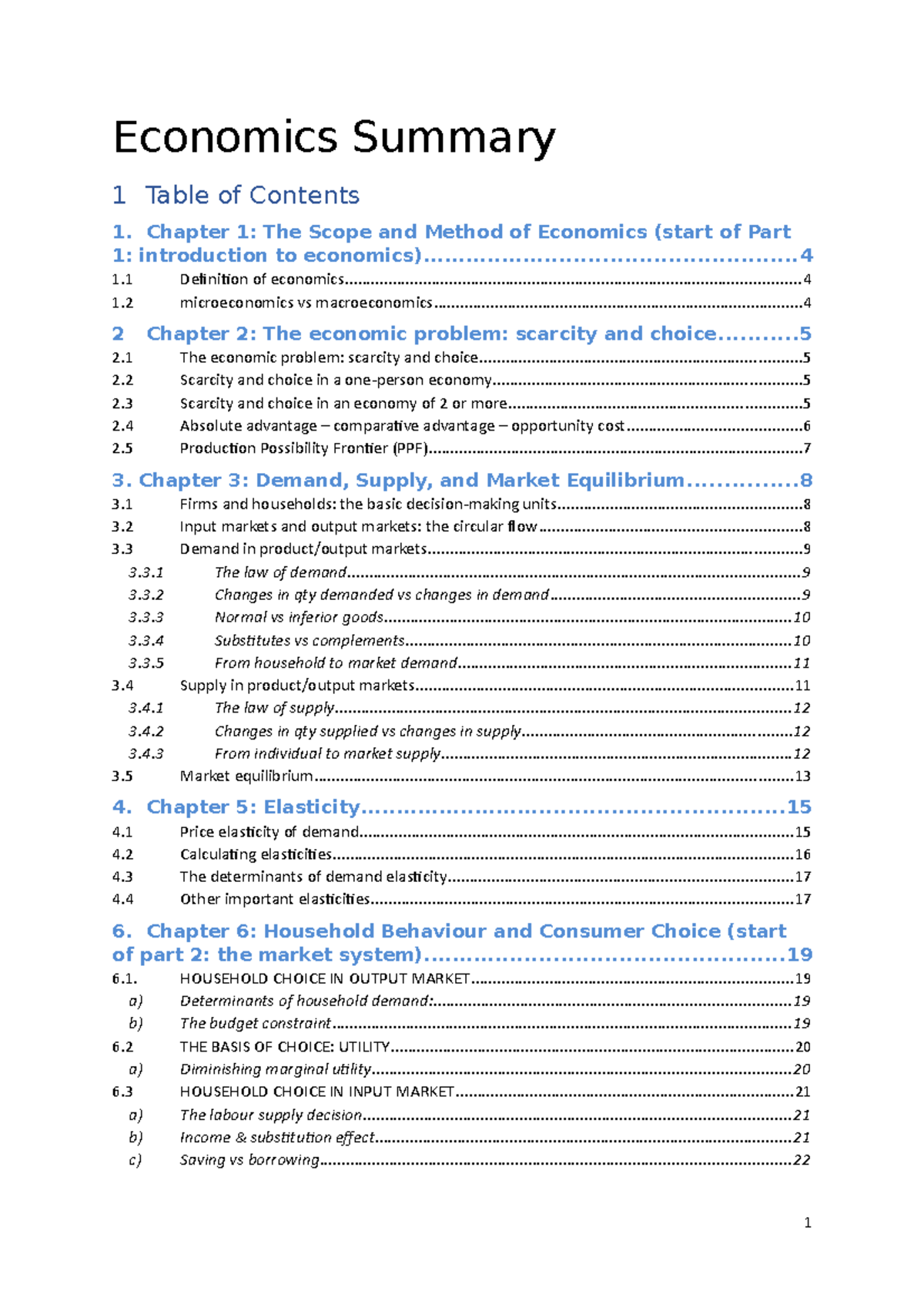 Economics-Summary-copy - Economics Summary 1 Table of Contents 1 ...
