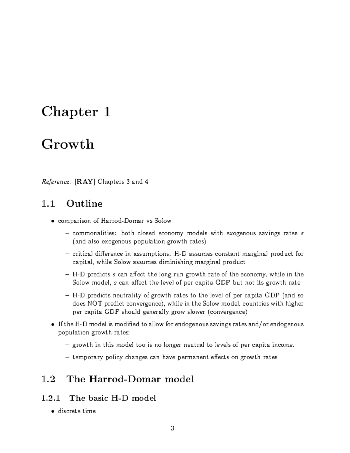 Growth Notes - Chapter 1 Growth Reference: [RAY] Chapters 3 and 4 1 ...