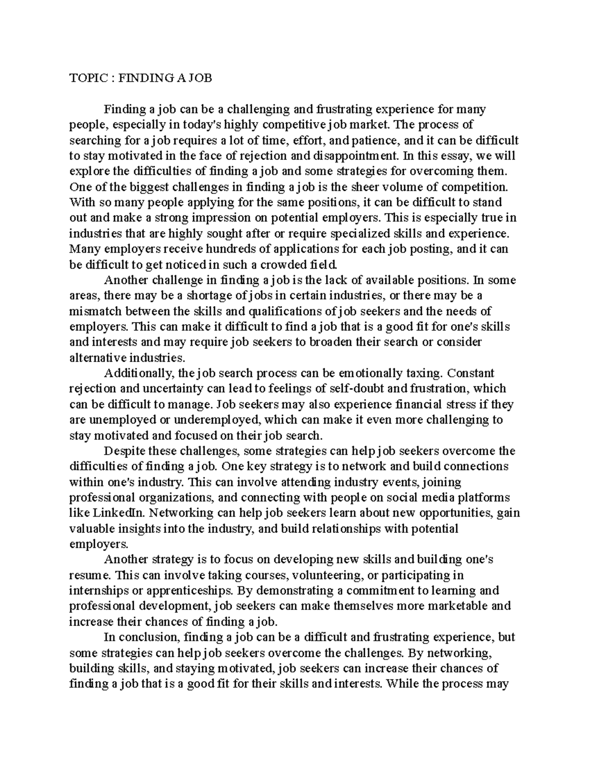 Easy speaking: Topic Finding a job - TOPIC : FINDING A JOB Finding a ...