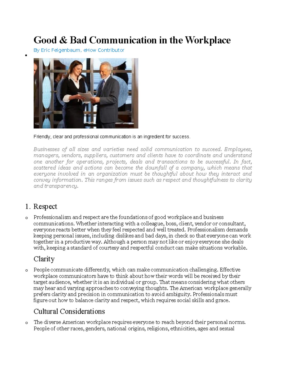 Good Bad Communication - Good & Bad Communication in the Workplace By ...
