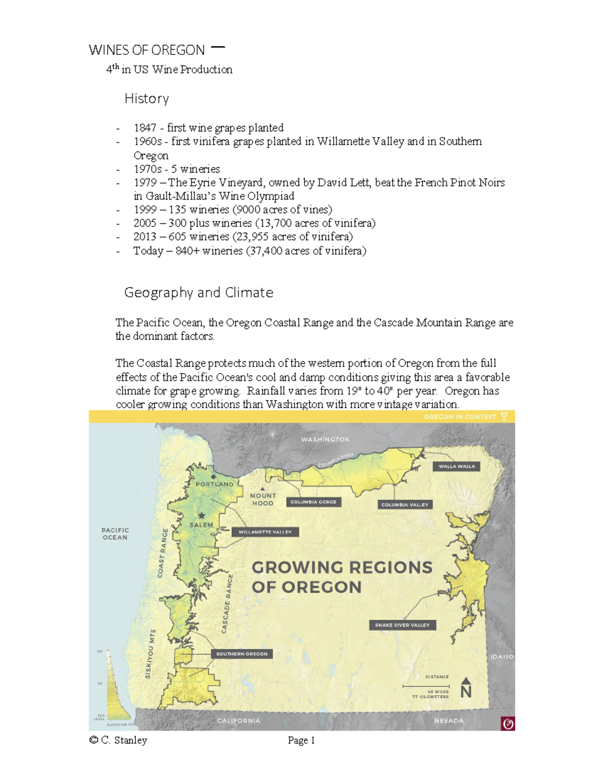 Oregon HO - © C. Stanley Page 1 WINES OF OREGON – 4 th in US Wine ...