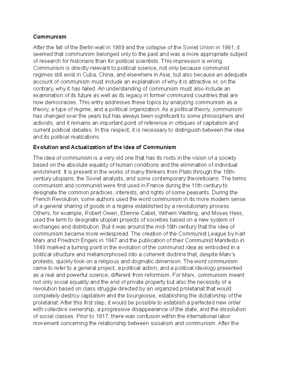 Communism - Communism After the fall of the Berlin wall in 1989 and the ...