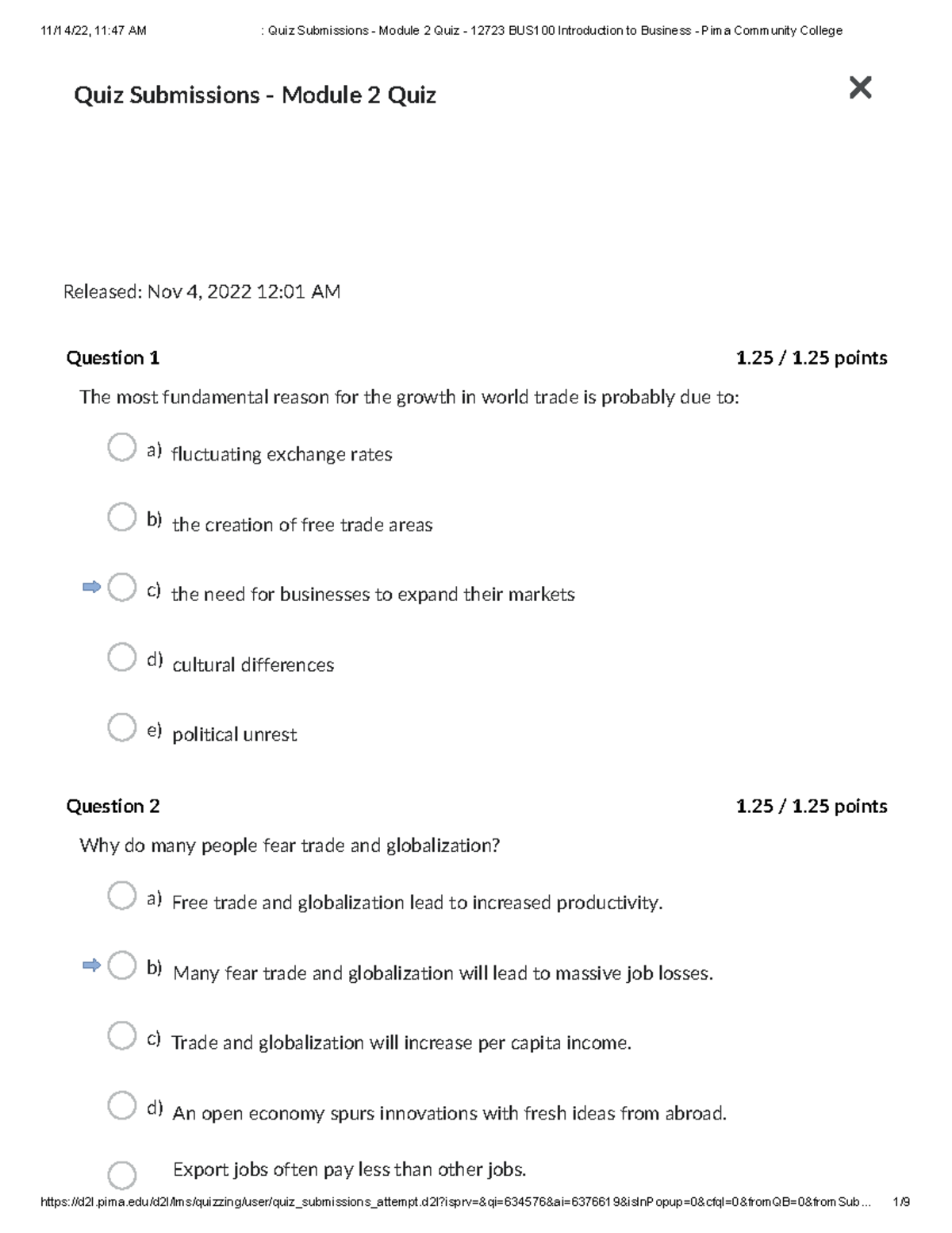 Quiz Submissions - Module 2 Quiz - 12723 BUS100 Introduction to ...