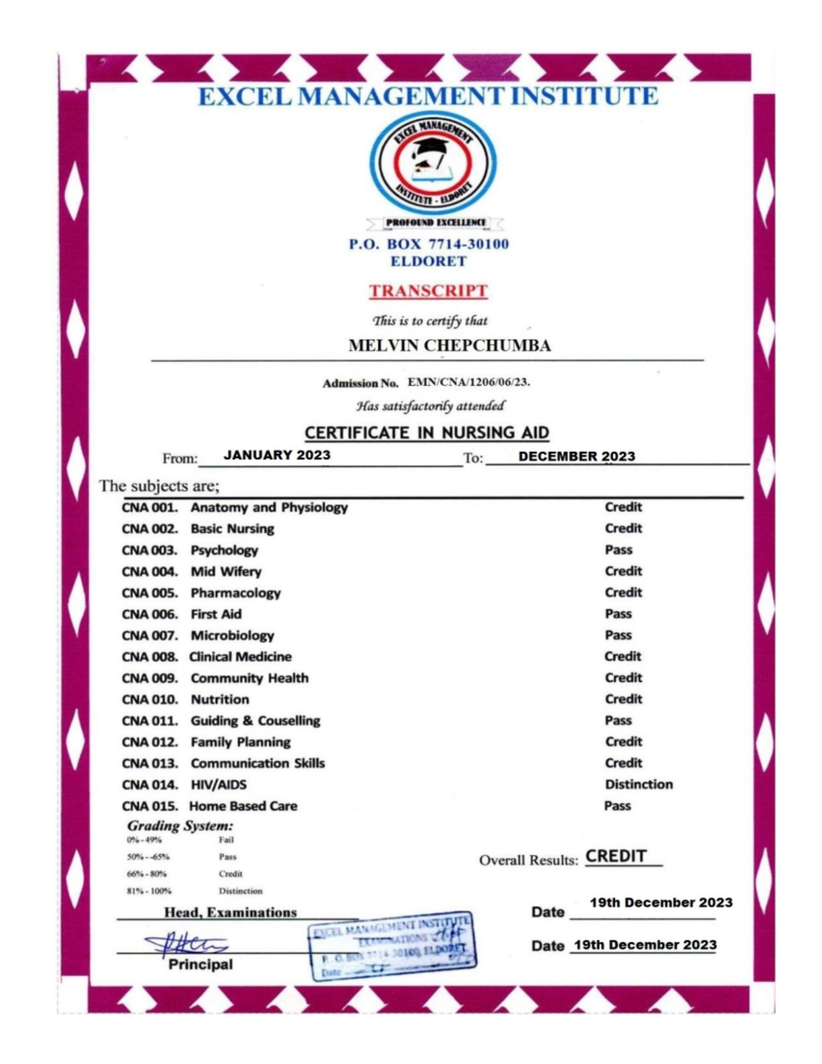 Certificate IN Nursing - EXCEL MANAGEMENT INSTITUTE EXOF MANAGEMENT ...