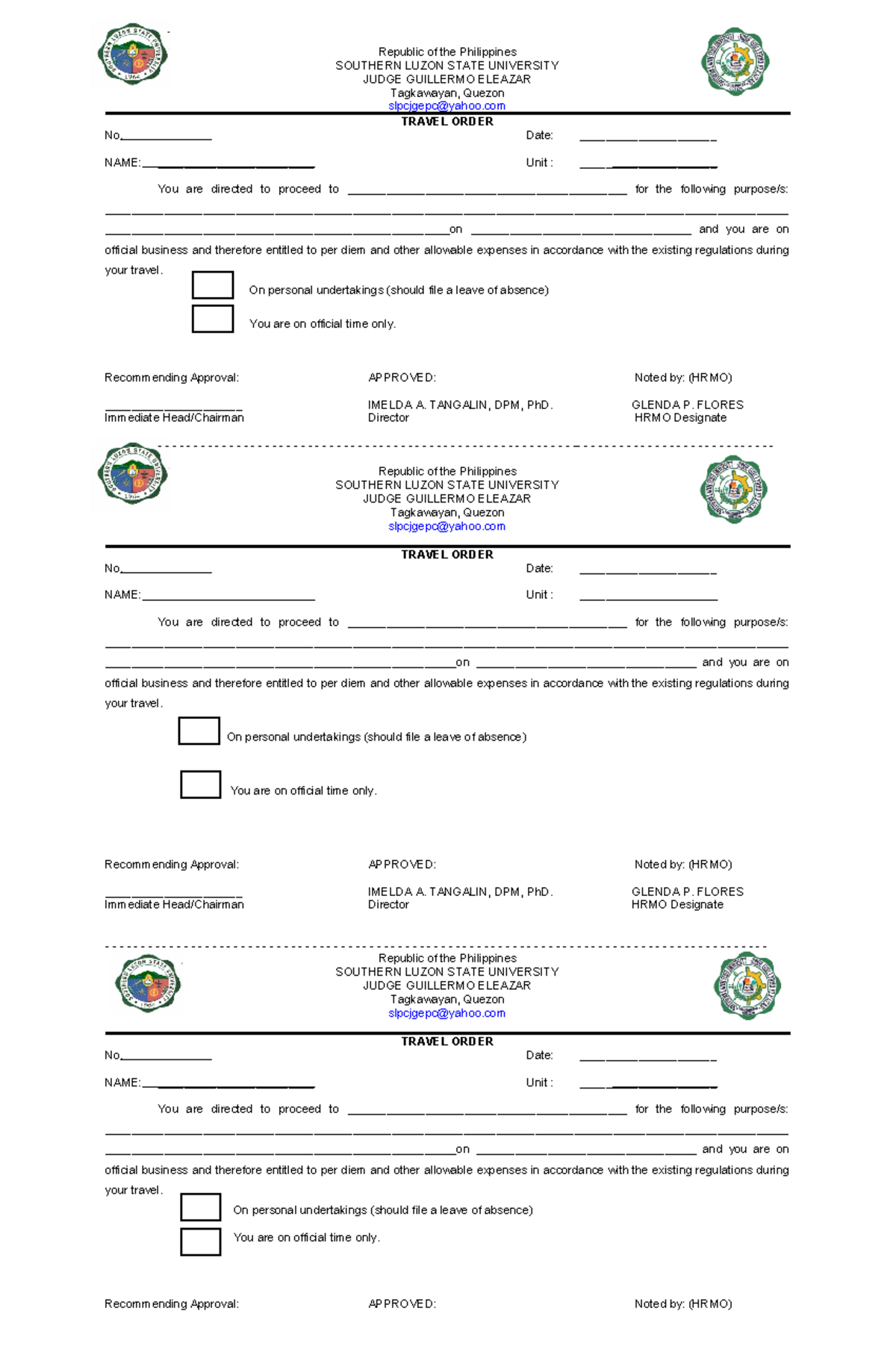 letter for Travel Order FORM revised - Republic of the Philippines ...