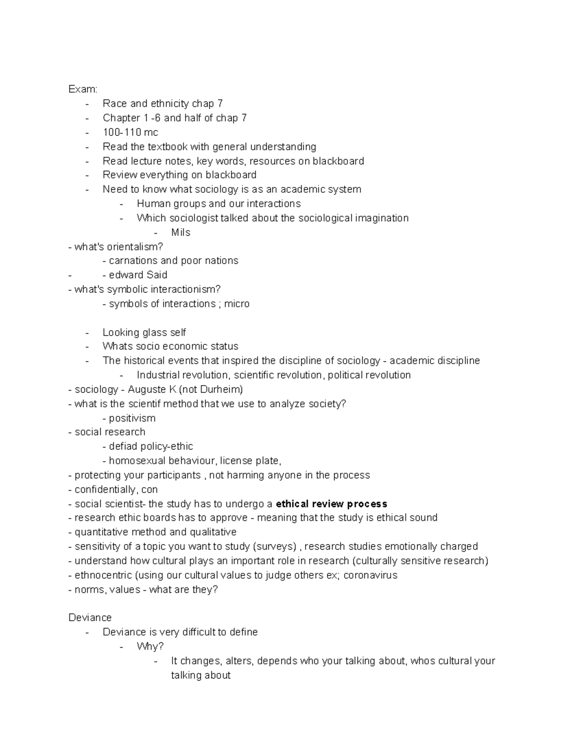 Sociology Midterm 1 - Exam: - Race and ethnicity chap 7 - Chapter 1 -6 ...