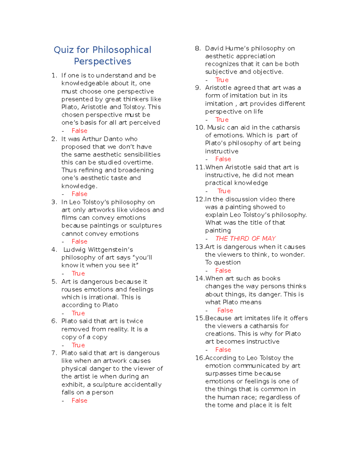 Quiz for Philosophical Perspectives - Quiz for Philosophical ...