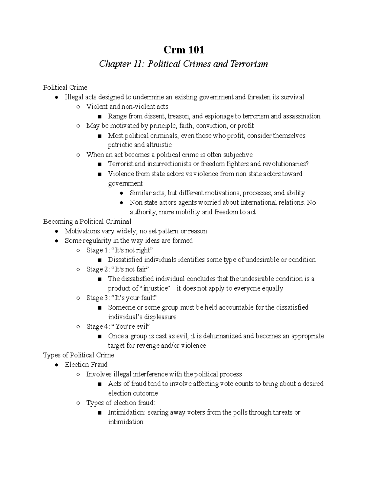 Crm 101 Chapter 11 - Political Crimes and Terrorism - Crm 101 Chapter ...