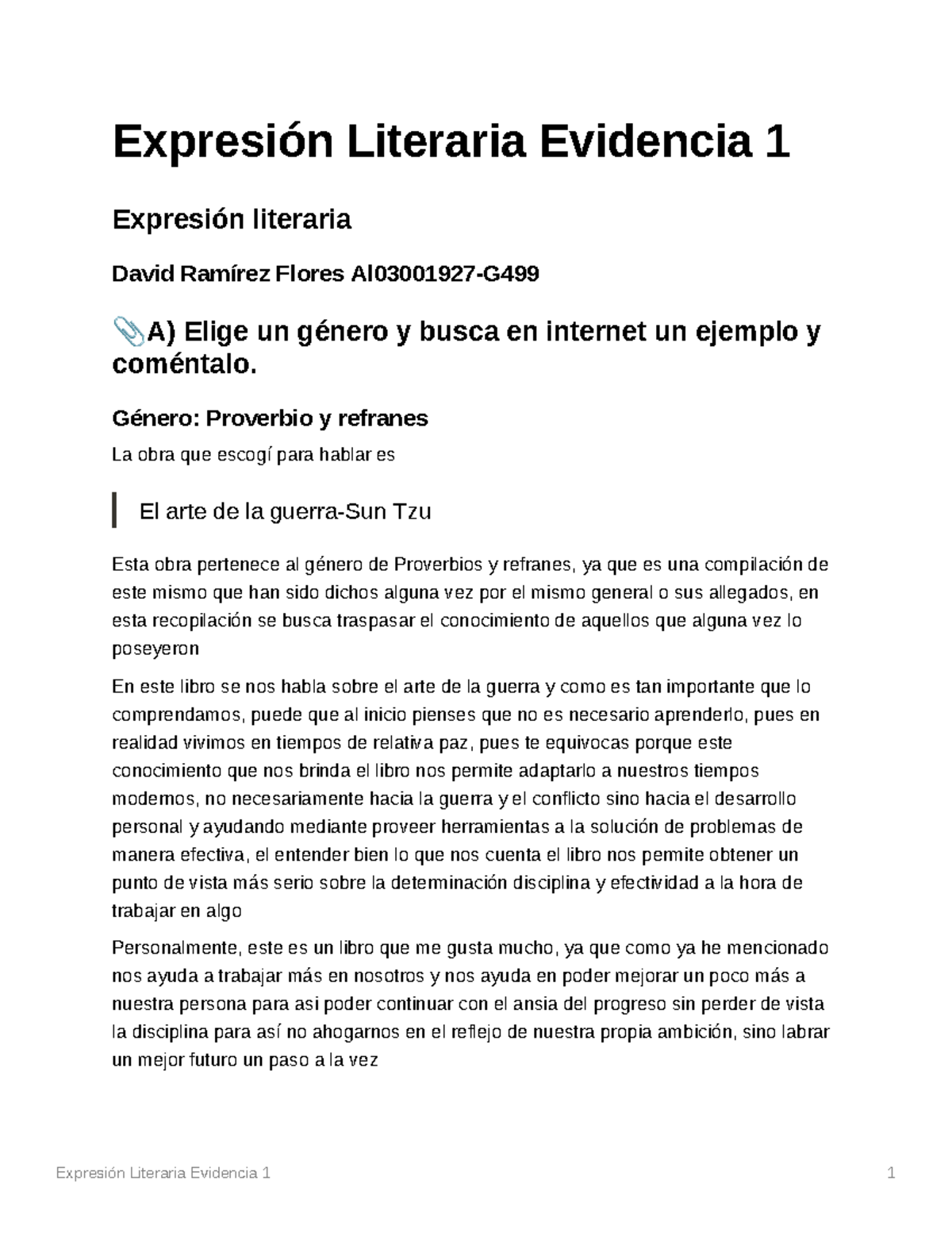 Expresion Literaria Evidencia 1 - Género: Proverbio y refranes La obra ...