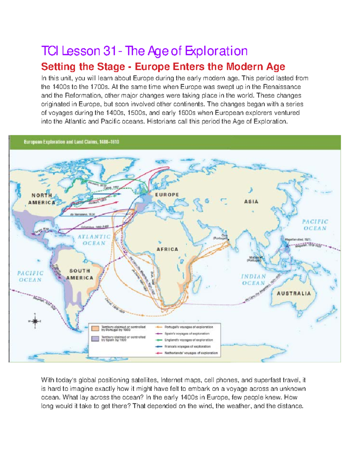 31-The Age of Exploration - TCI Lesson 31 - The Age of Exploration ...
