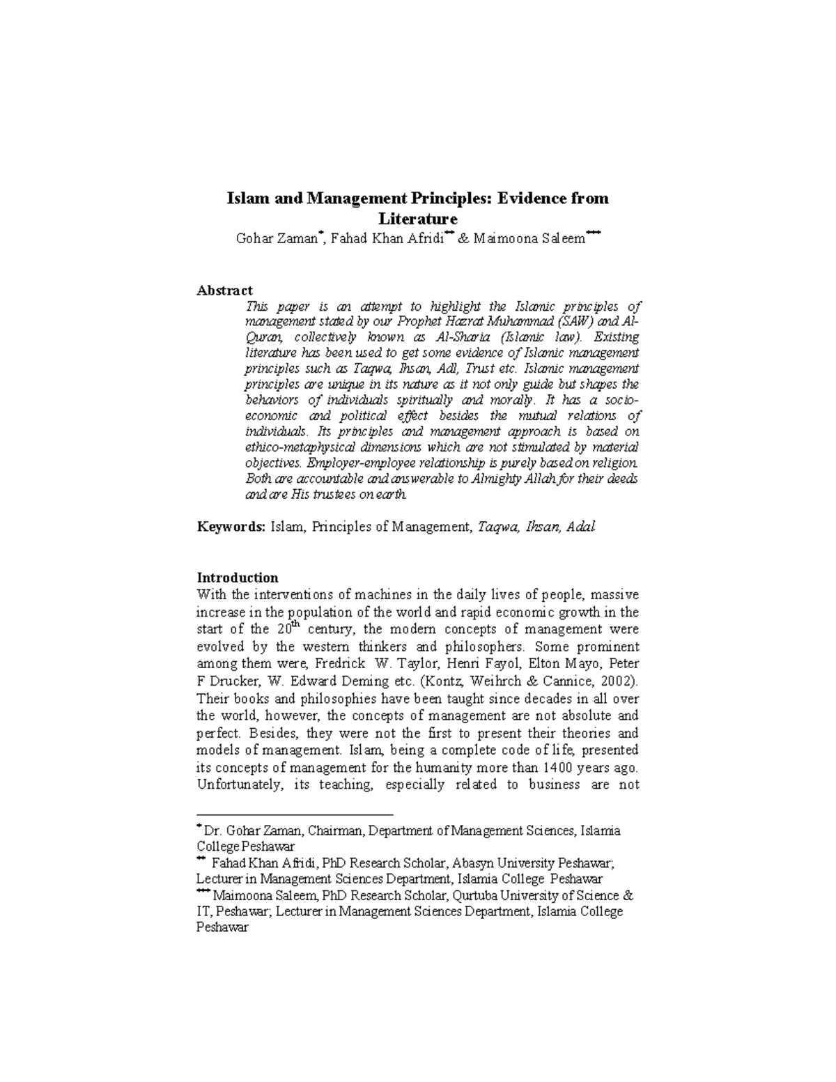 Principles Of Mgt in Islam-Assignment 1 - Islam and Management ...