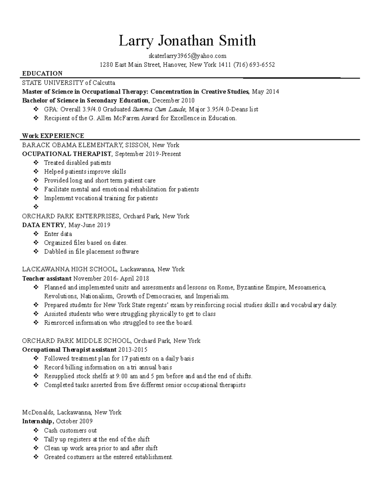 SOSC225 - Week 4 Resume for Critique - Larry Jonathan Smith ...