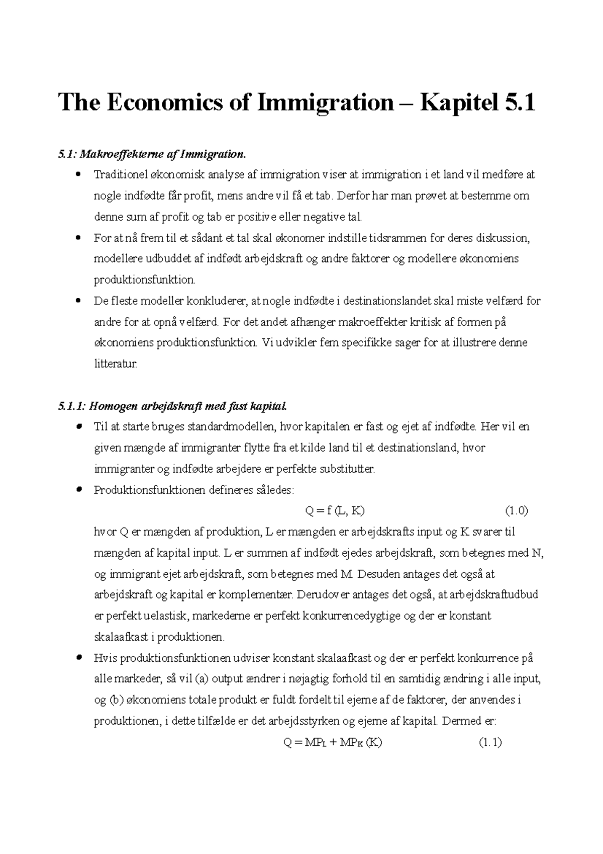 The Economics of Immigration – Kapitel 5 - 5.1: Makroeffekterne af ...