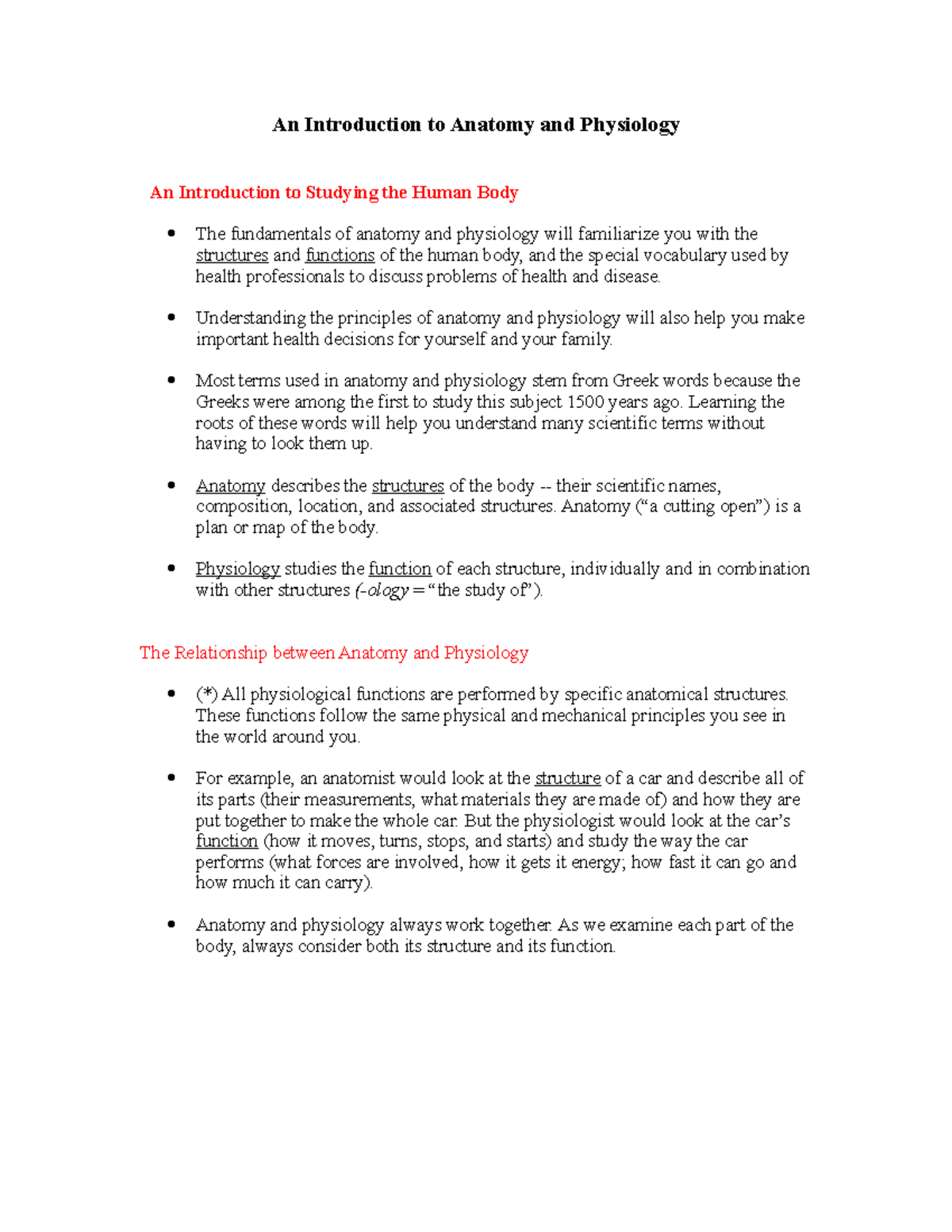 Chapter 1 detailed notes - An Introduction to Anatomy and Physiology An ...