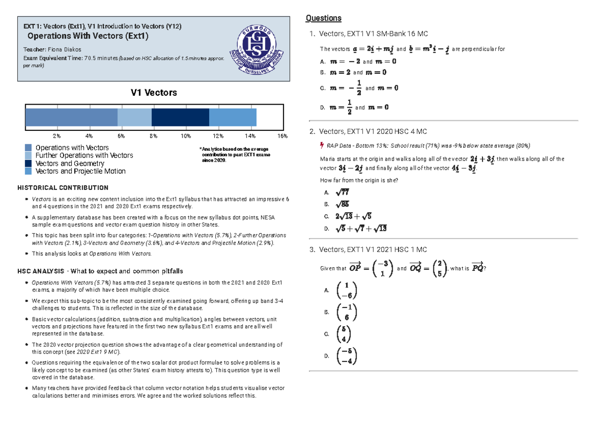 V1 Vectors Operations With Vectors (Ext1) - EXT 1: Vectors (Ext1), V1 Introduction to Vectors ...