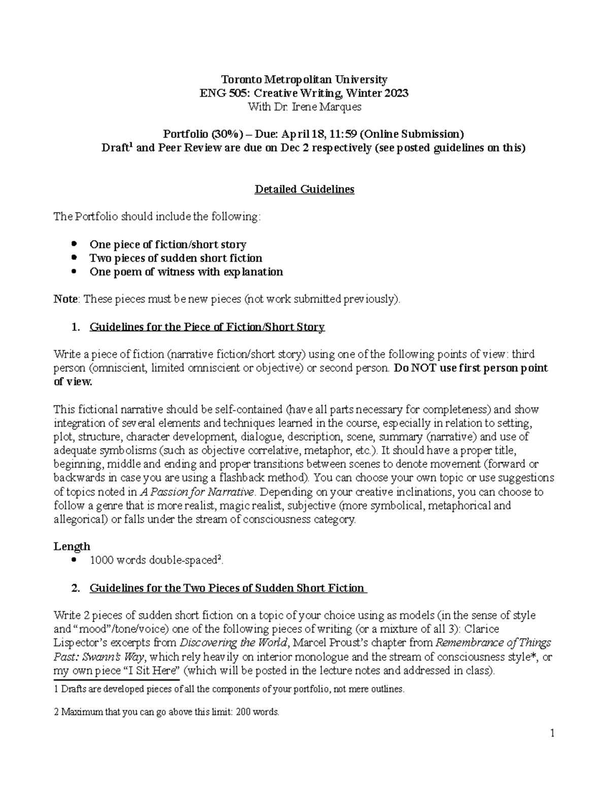 Guidelines Portfolio - Toronto Metropolitan University ENG 505 ...