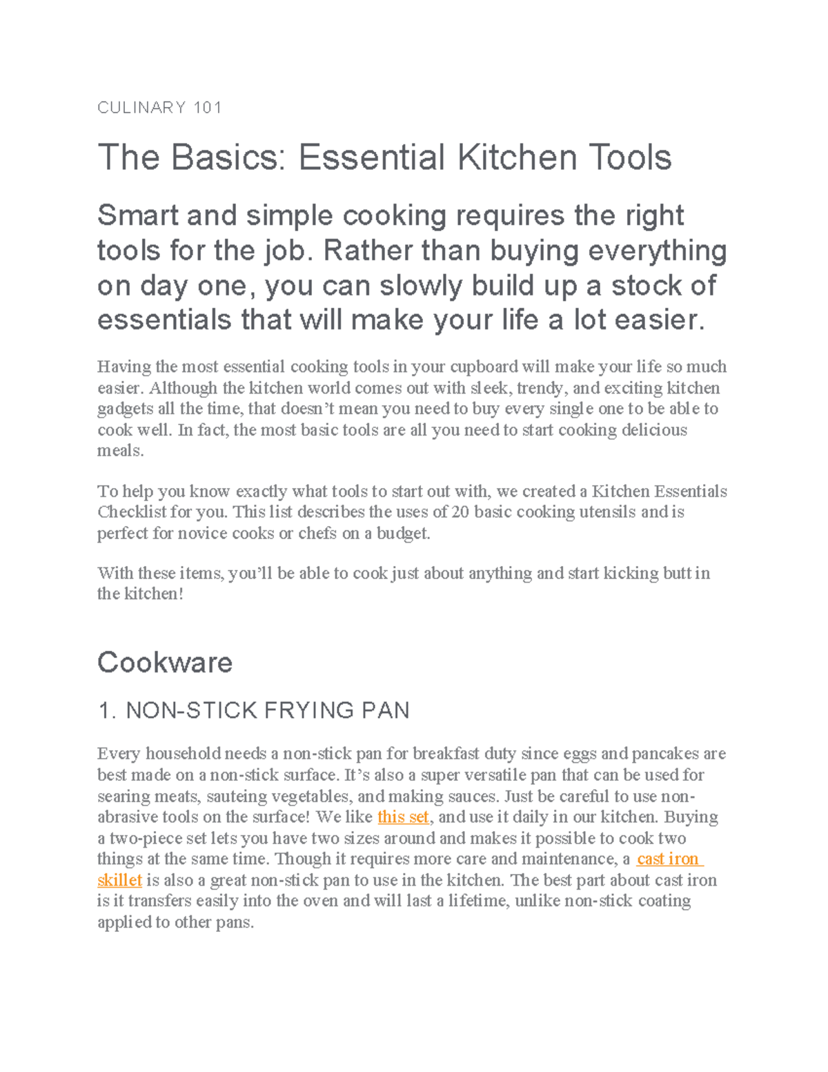 Culinary 101 - Kitchen Tools Essentials - CULINARY 101 The Basics ...
