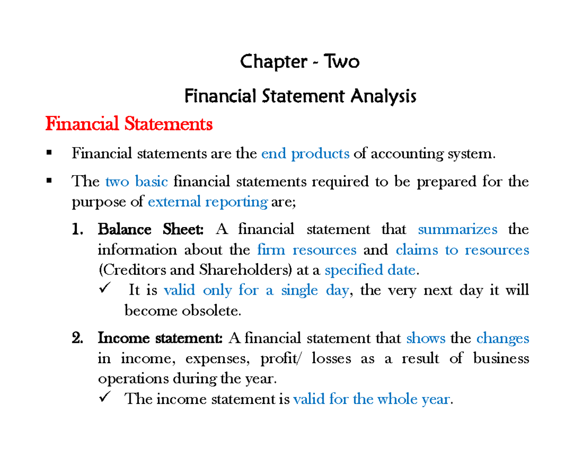 FM Ch-2 ppt. PDF - Chapter - Two Financial Statement Analysis Financial Statements Financial ...