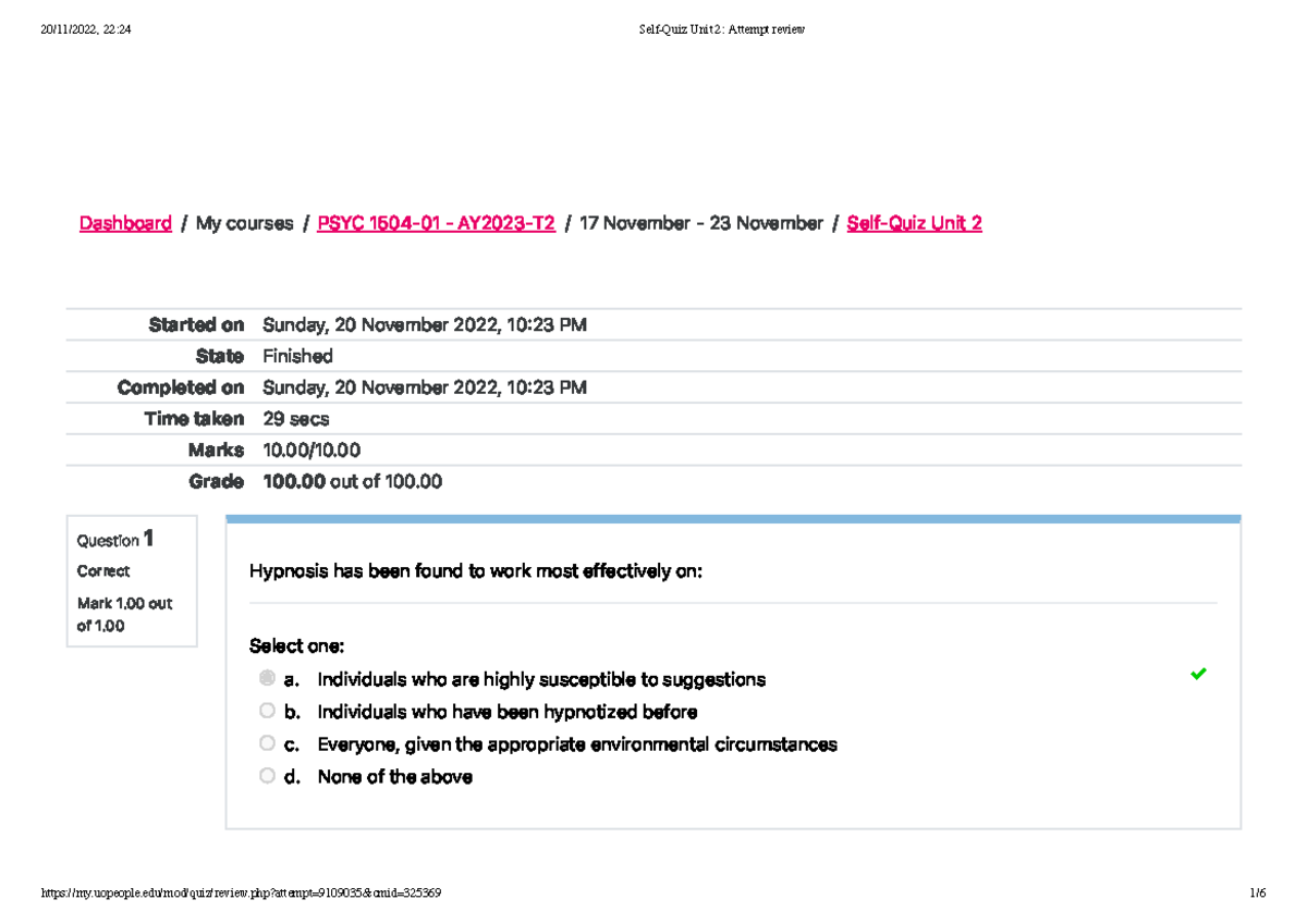 Self Quiz Unit 2 Attempt Review Question 1 Correct Mark 1 00 Out Of 1 00 Started On Sunday