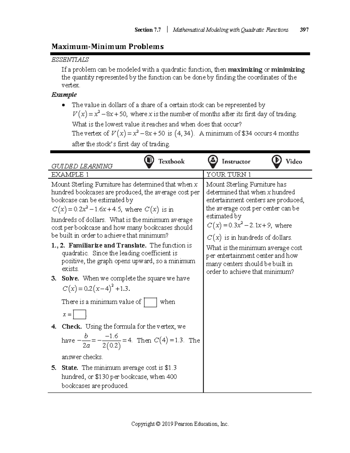 Section 7 - Practice materials. - Maximum-Minimum Problems ESSENTIALS If a problem can be ...
