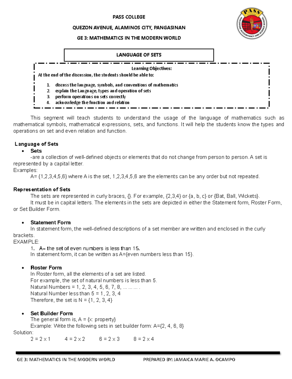 Lecture 5 Lecture 5 Notes Quezon Avenue Alaminos City Pangasinan Ge 3 Mathematics In The