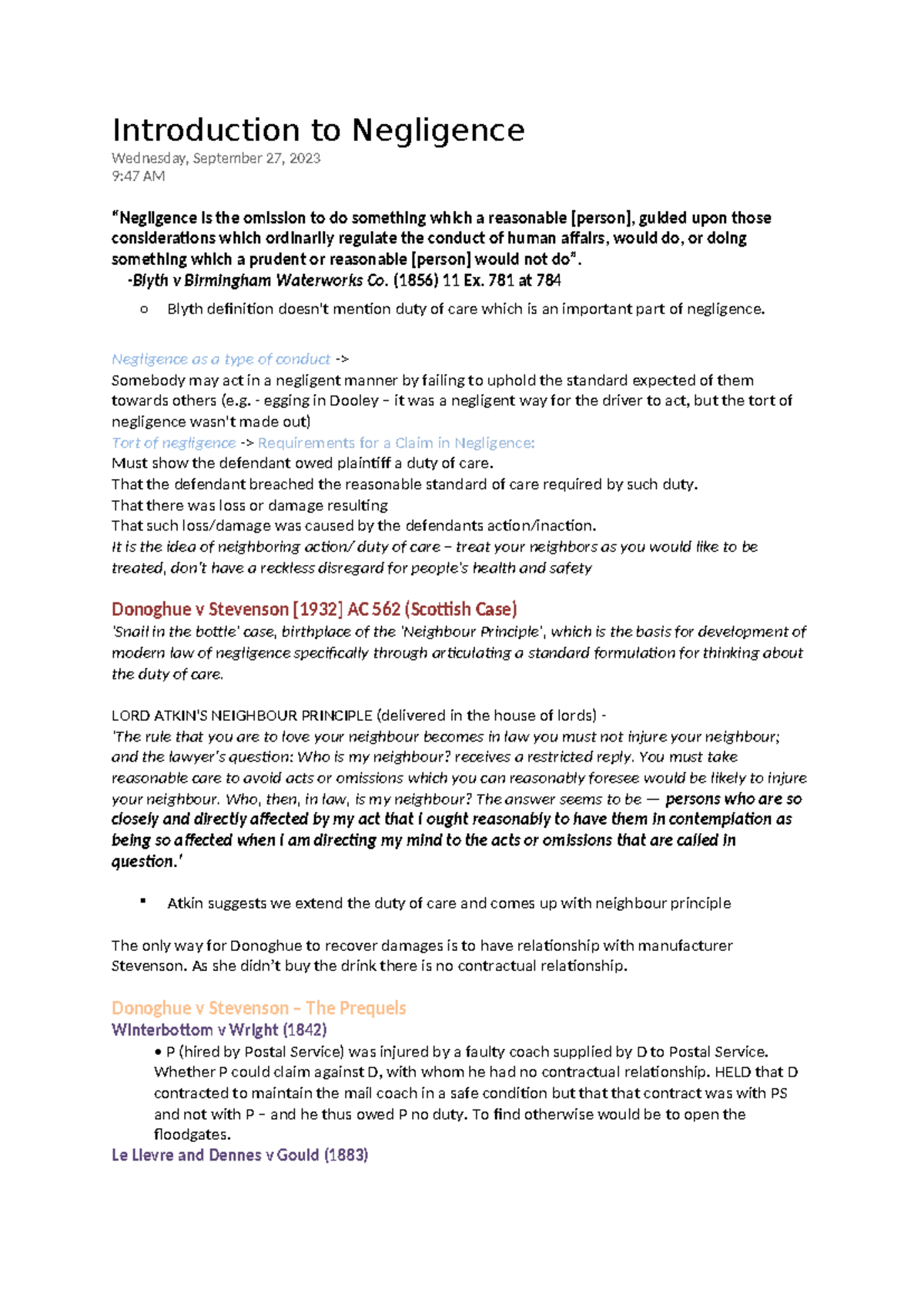 Introduction to Negligence - Introduction to Negligence Wednesday ...