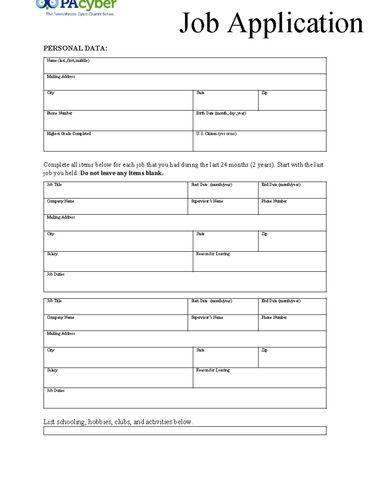 Job+Application 2022-2023 - Job Application PERSONAL DATA: Name (last ...