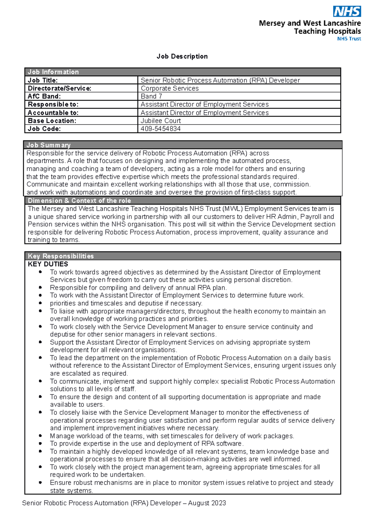 Senior Robotic Process Automation (RPA) Developer - JD - Job ...