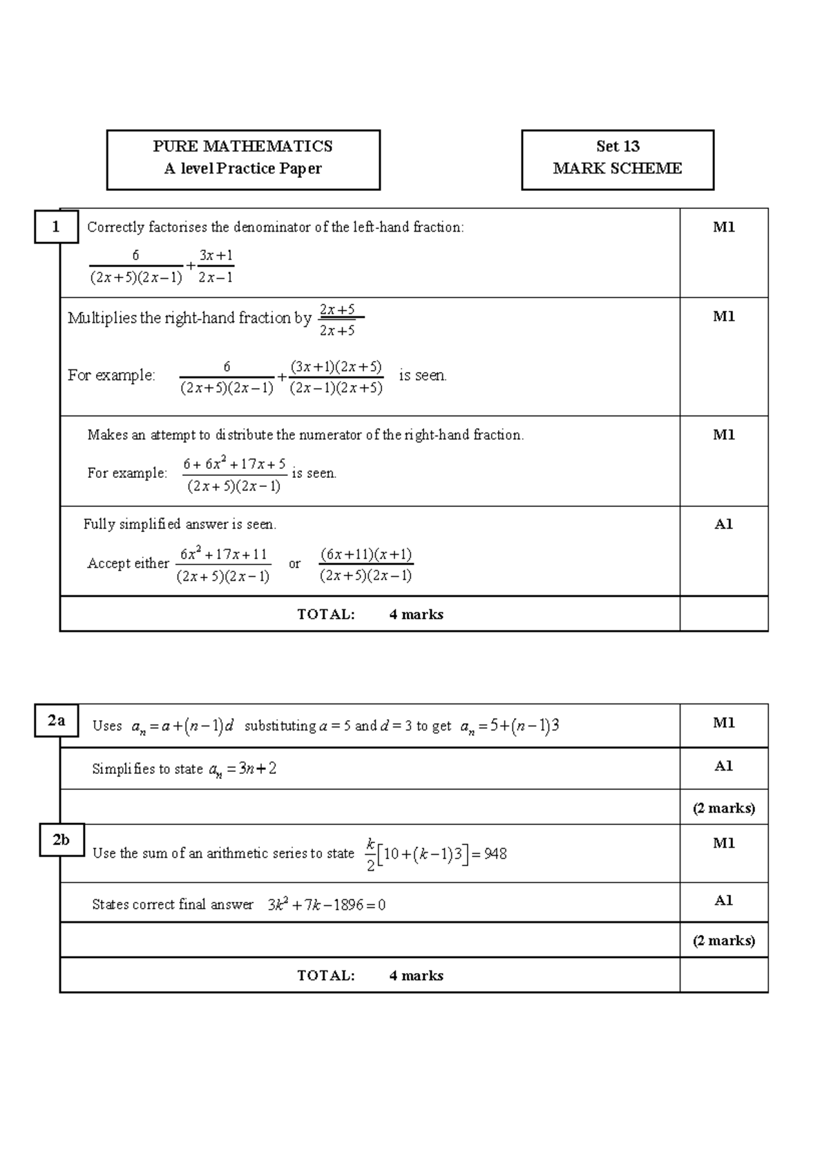 Practice Set 13 Mathematics A Level Paper 1+2 Pure Mathematics 1+2 Mark ...