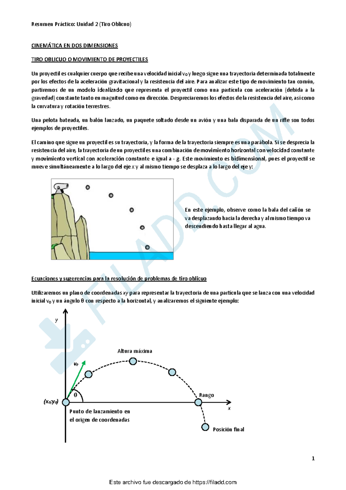 Unidad 3 Tiro oblicuo - Resumen Práctico: Unidad 2 (Tiro Oblicuo) 1 ...