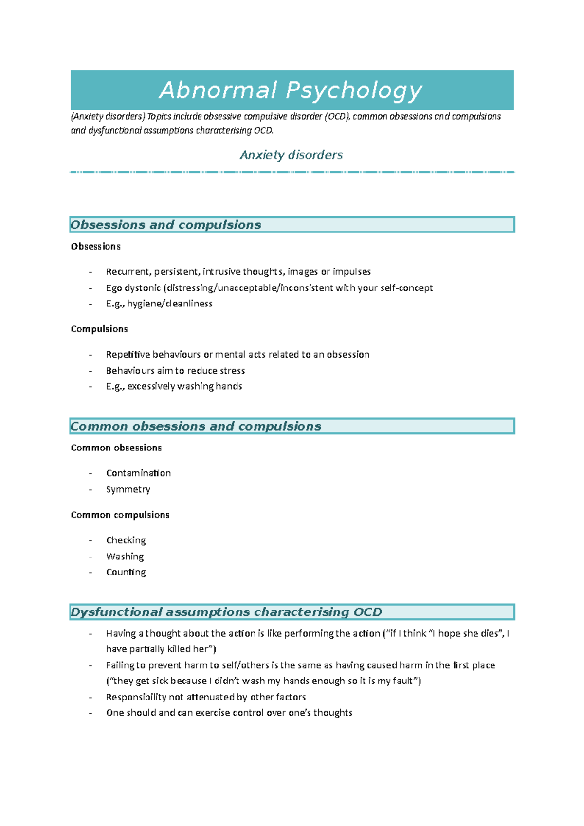 Abnormal Psychology 9 - Topics include obsessive compulsive disorder ...
