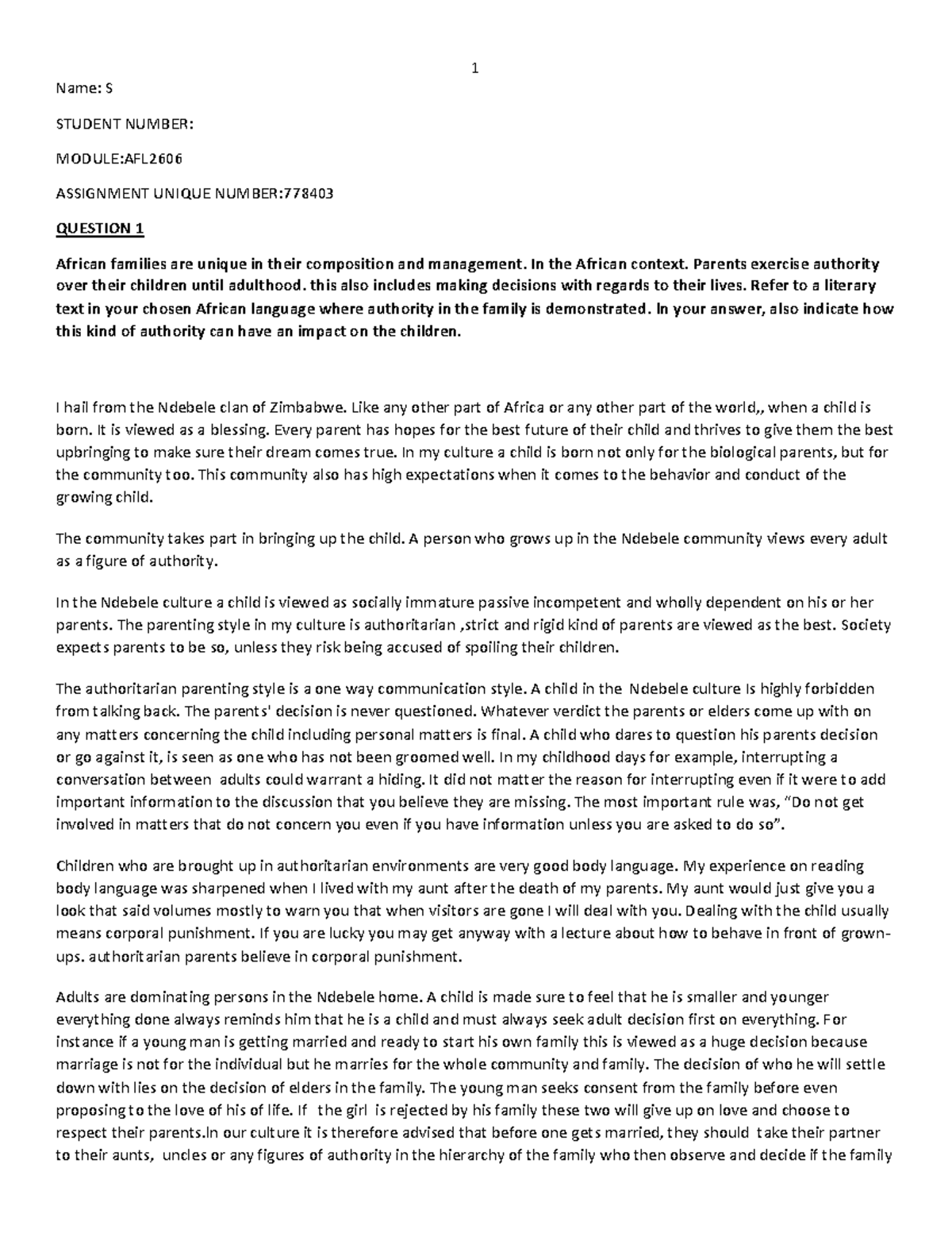 AFL2602 Assingment 1 - Assignment 1 AFL 2602 - Name: S STUDENT NUMBER: MODULE:AFL ASSIGNMENT ...