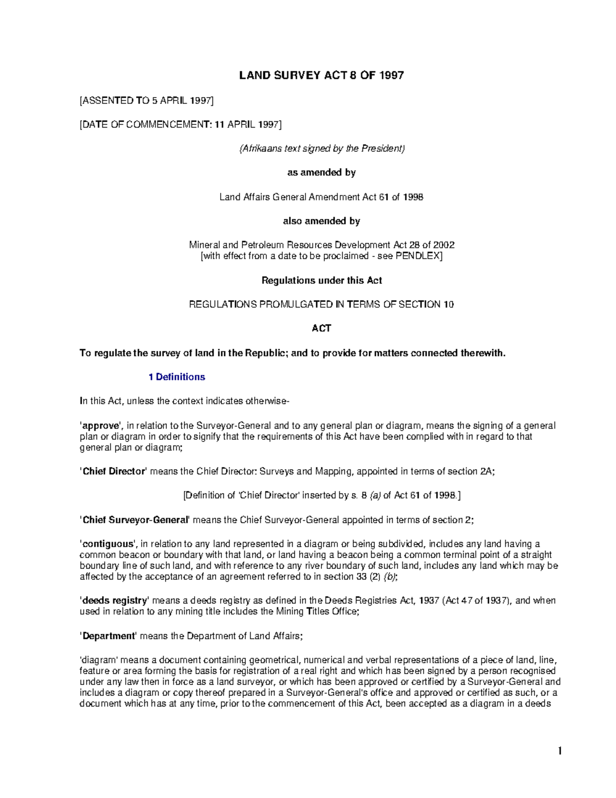 Land Survey Act 8 of 1997 - LAND SURVEY ACT 8 OF 1997 [ASSENTED TO 5 ...