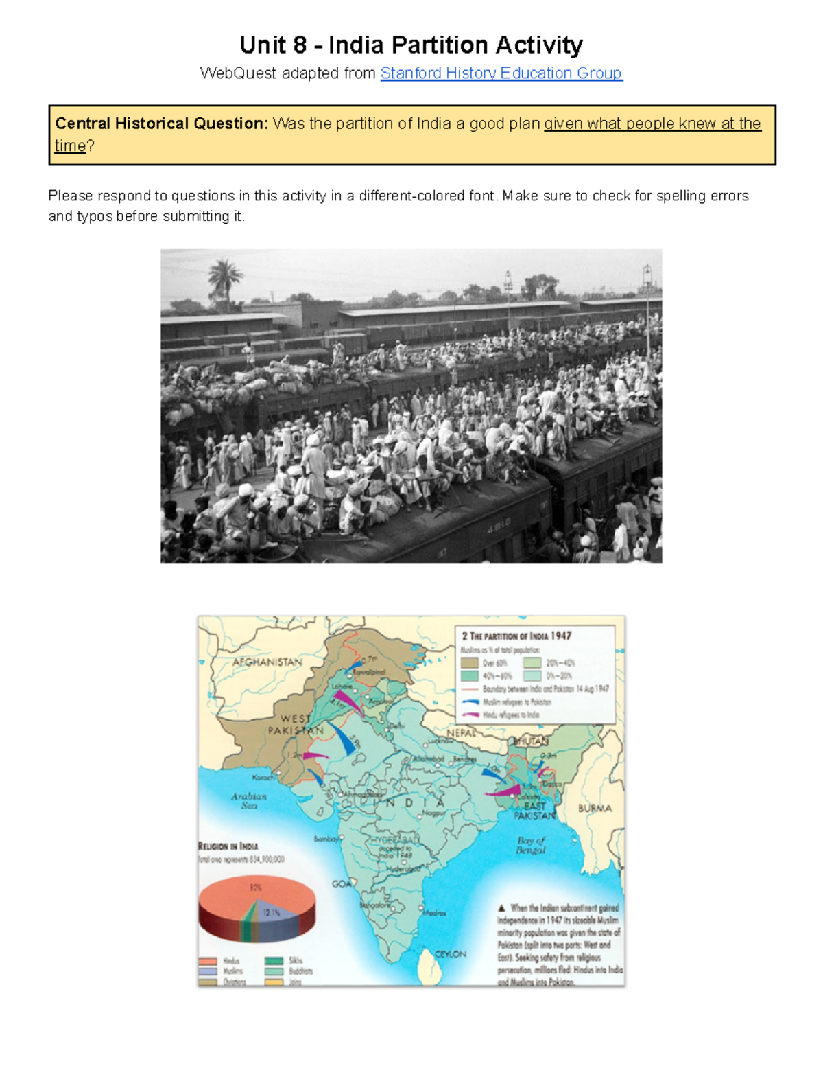 Copy of Unit 8 - India Partition Activity - Unit 8 - India Partition ...