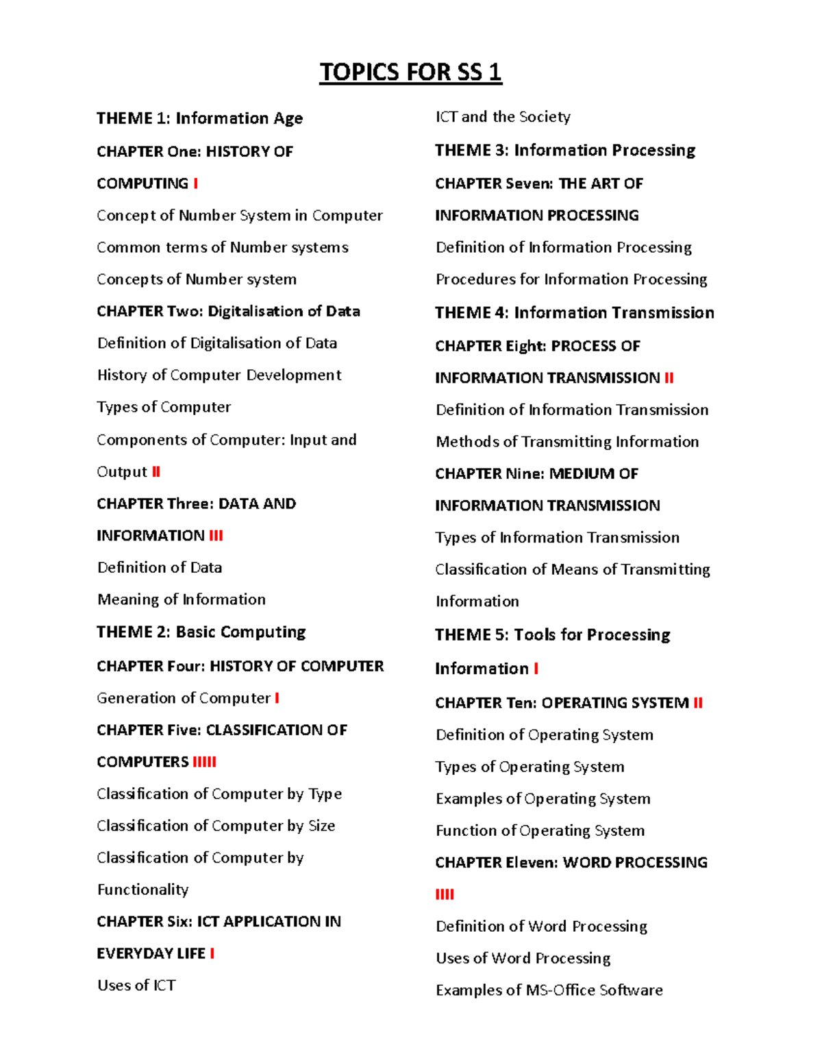Data Processing For Ss 1 2 3 Topics For Ss 1 Theme 1 Information Age