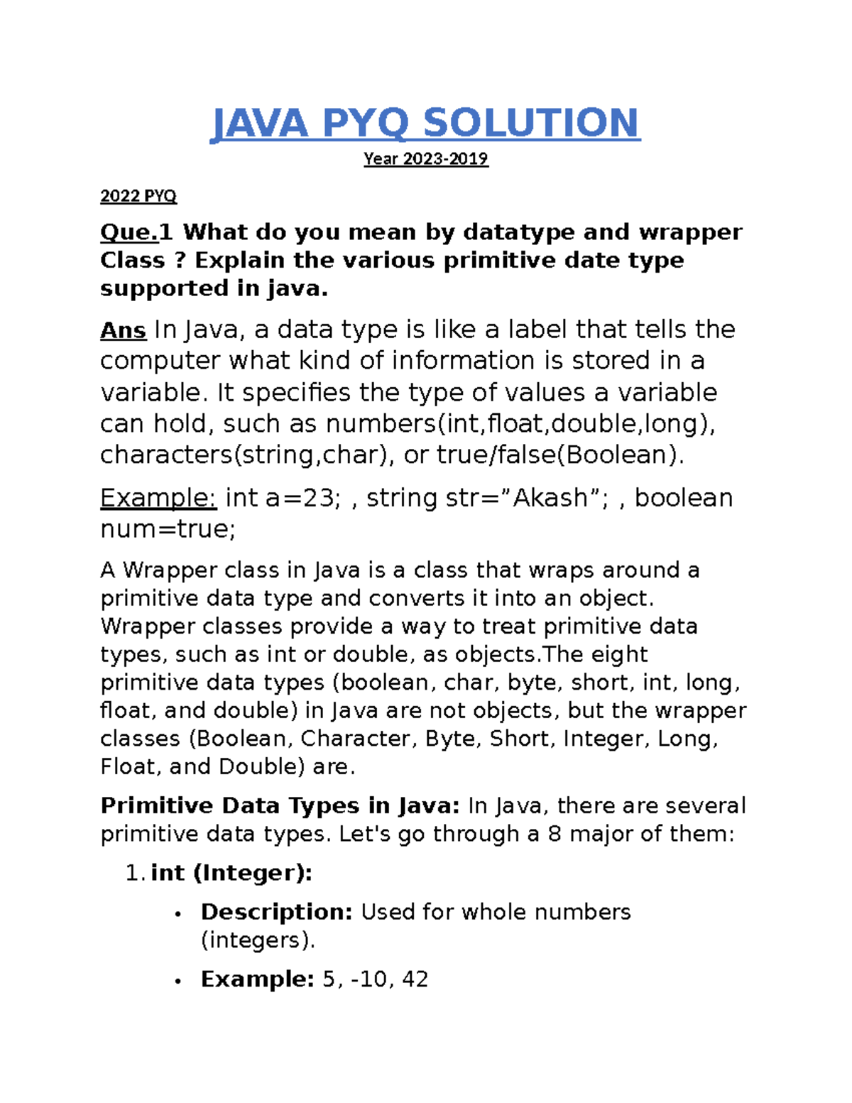 Java - Its Java Code for Developing Exam System in Java - JAVA PYQ SOLUTION Year 2023- 2022 PYQ ...