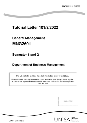 MNG2601 - Assignment 3 Multiple Choice Randomised Questions - Part 2 of 4 - Part 2: Theory ...