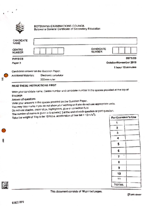 Bgcse Physics P3 2020 - revision - BOTSWANA EXAMINATIONS COUNCIL ...