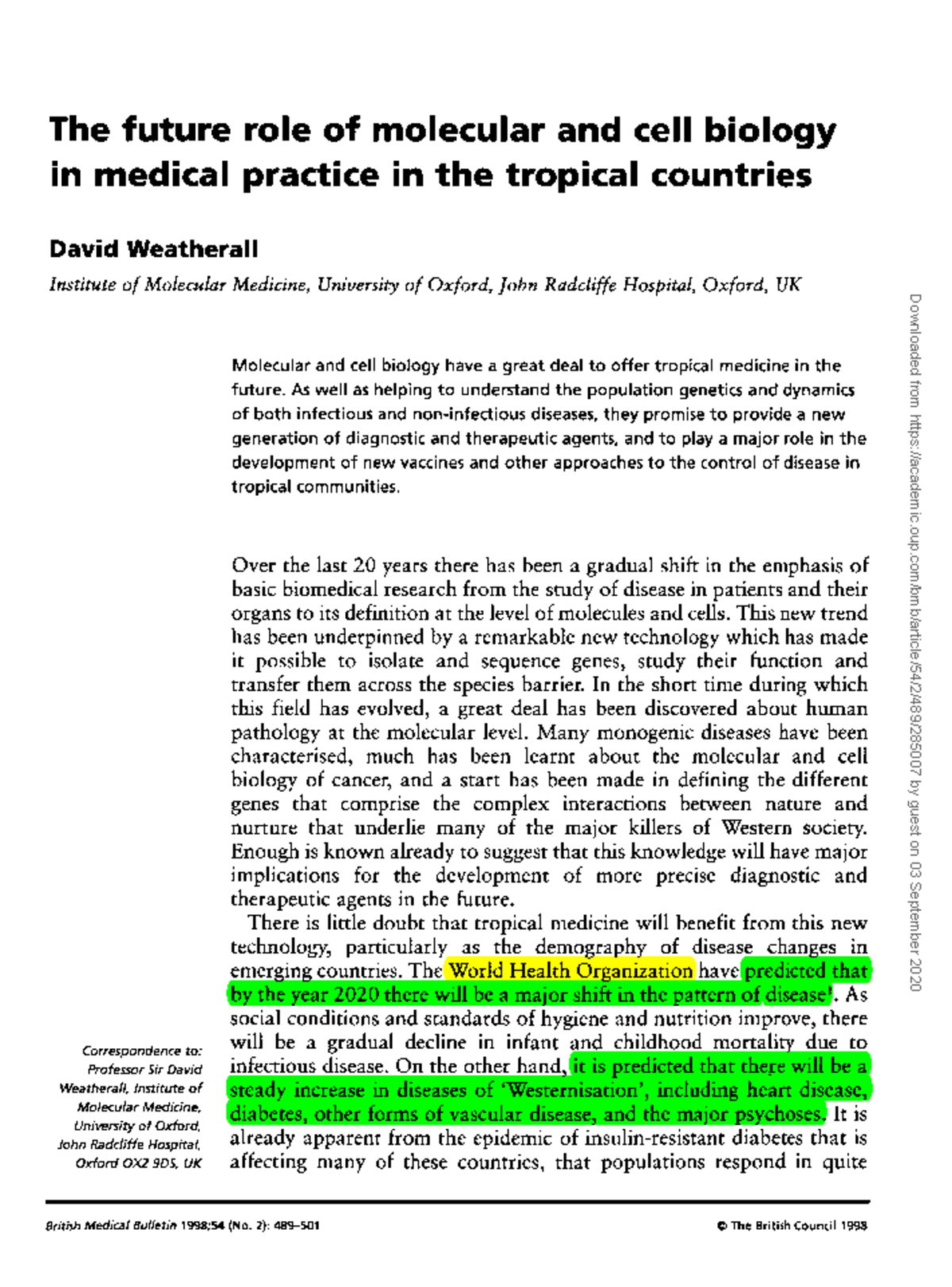 The future role of molecular biology in medical practice - The future ...