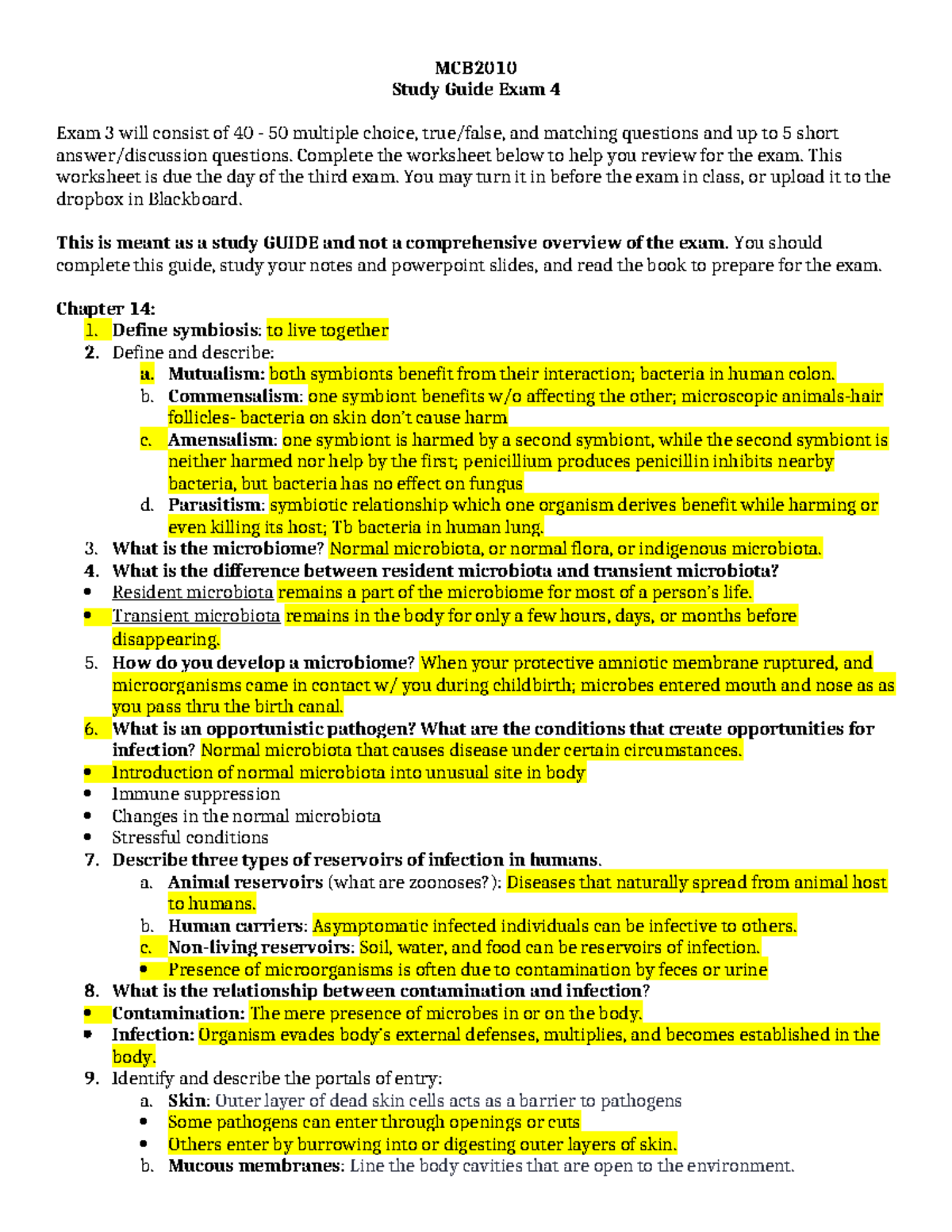 Study Guide Exam 4 (Ch 14-16) - MCB Study Guide Exam 4 Exam 3 will ...