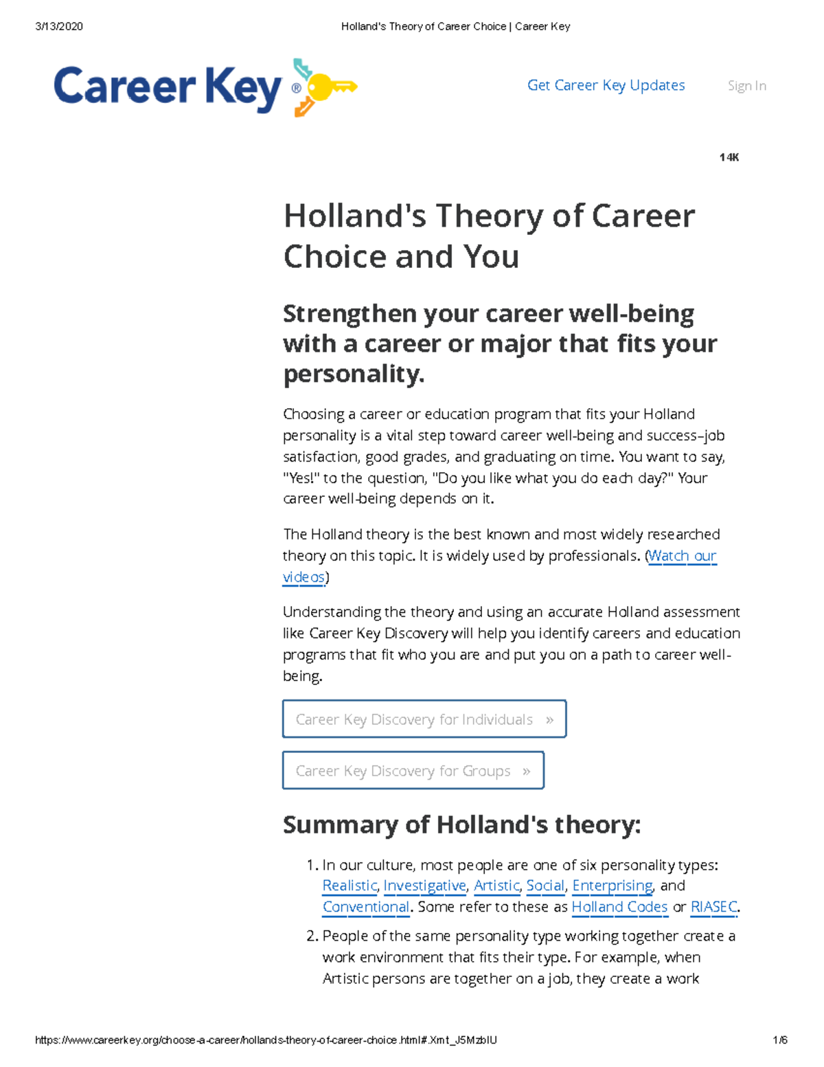 Holland’s Theory of Career Choice Career Key - Get Career Key Updates ...